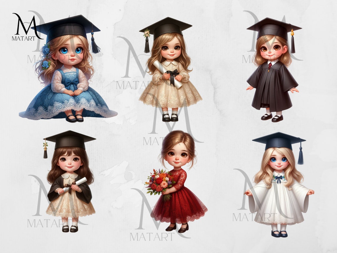 Graduation Boys and Girls Clipart, Bundle Set PNG Files 300 Dpi ...