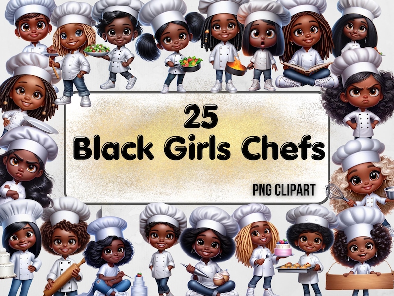 African Girls Chef Clipart: Kids Cooking Illustrations (PNG) - Etsy