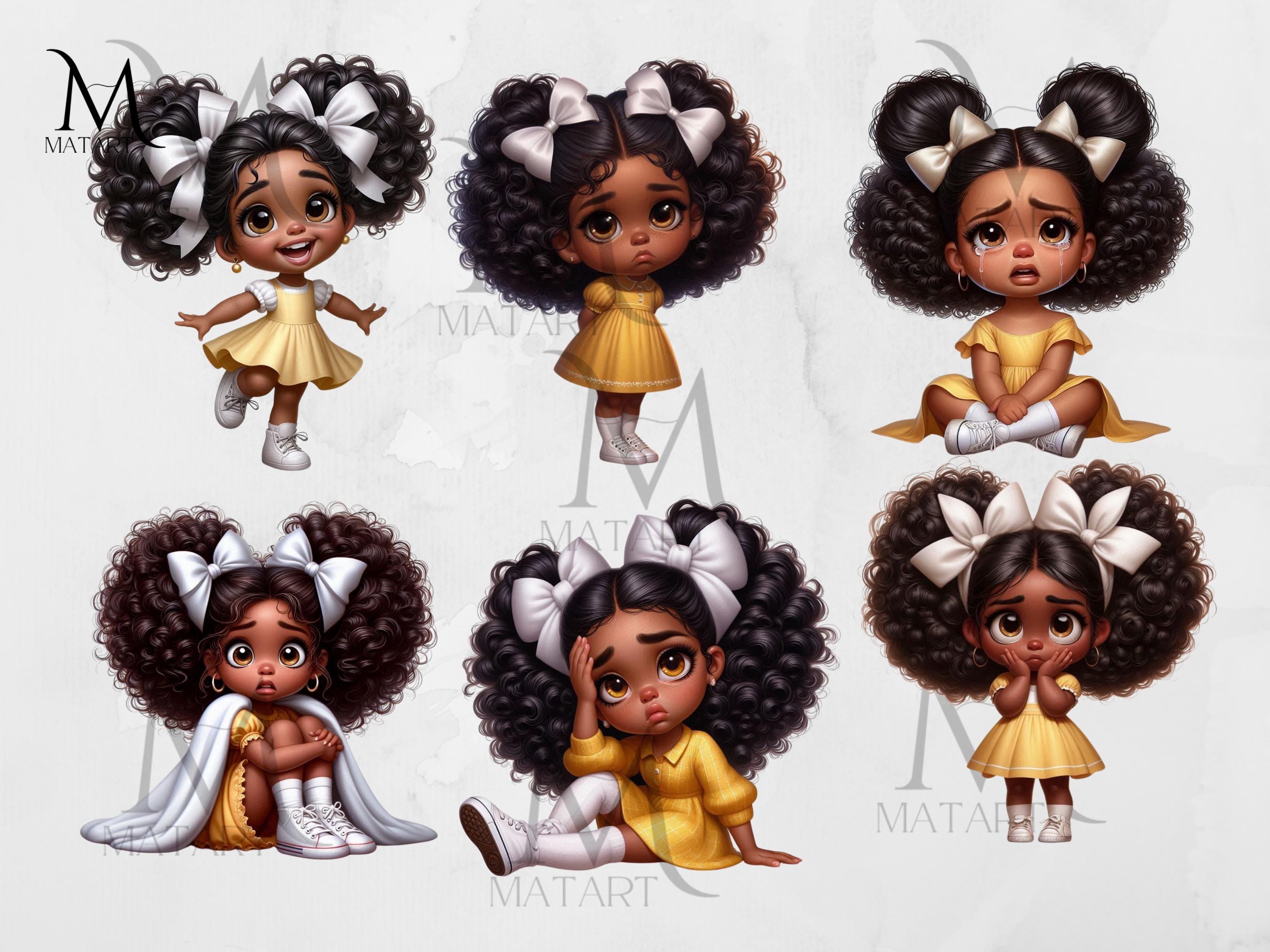 Black Girl Emotions PNG Clipart: African Kids Illustrations (digital ...
