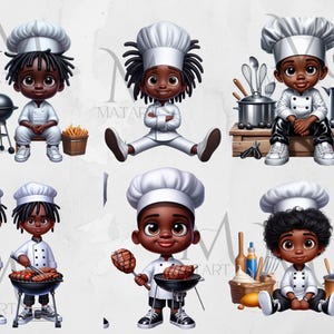 Black Boys Chef Clipart: Kids Cooking Illustrations (PNG Digital ...