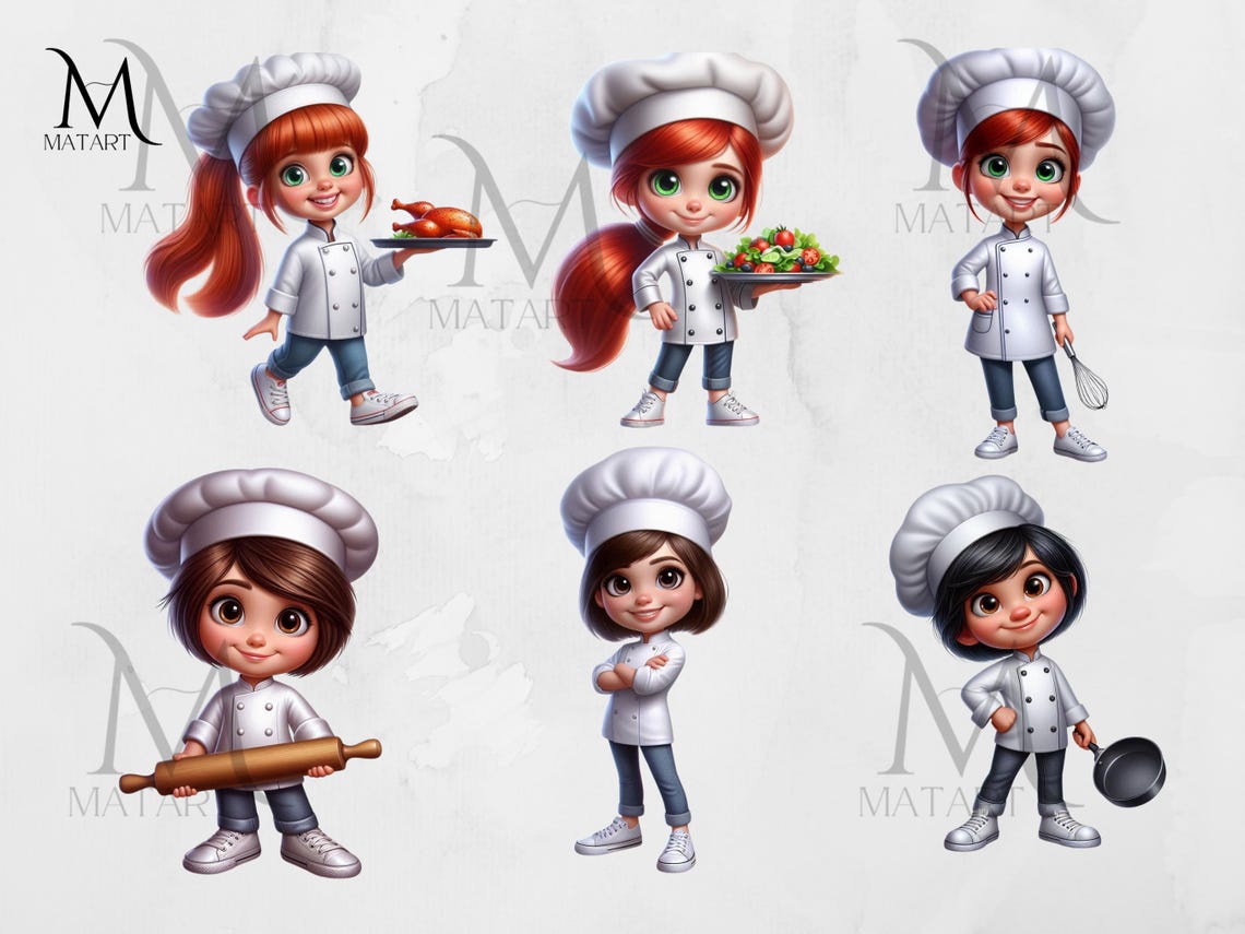 Girl Chef Clipart, Cook Clipart, Cute Girl in Kitchen, Cartoon Kids Png ...