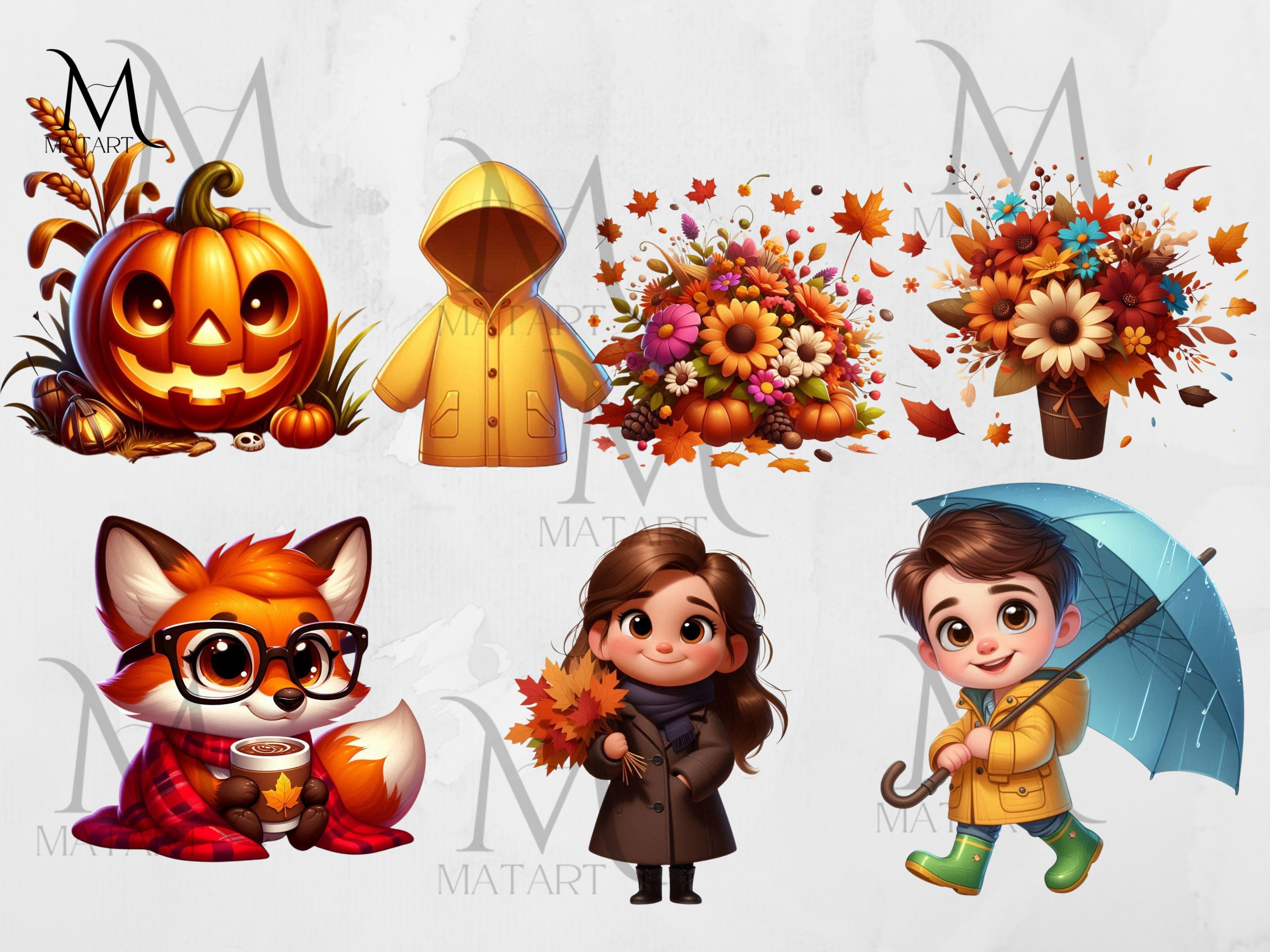 Fall Clipart, Cute Autumn Clipart, Seasonal Clipart, Instant Download ...