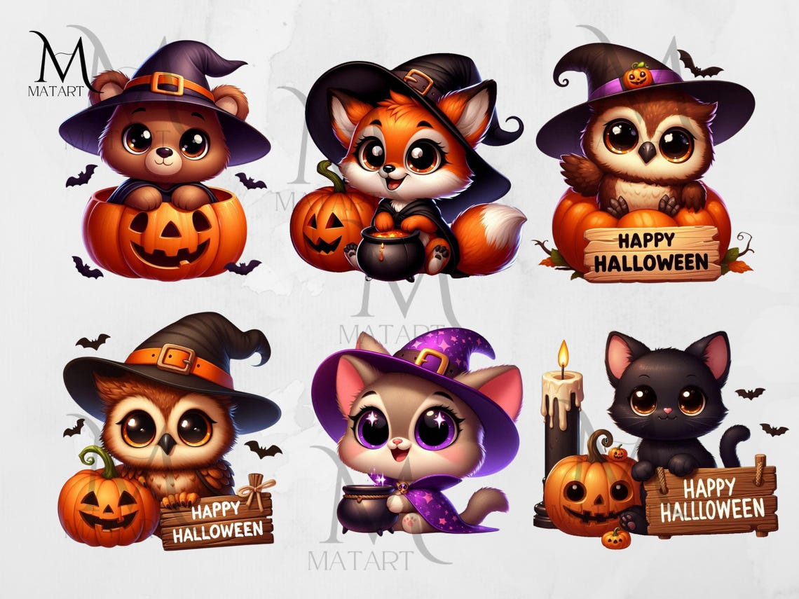 Cute Halloween Animals Clipart Digital Download, Halloween Animals ...