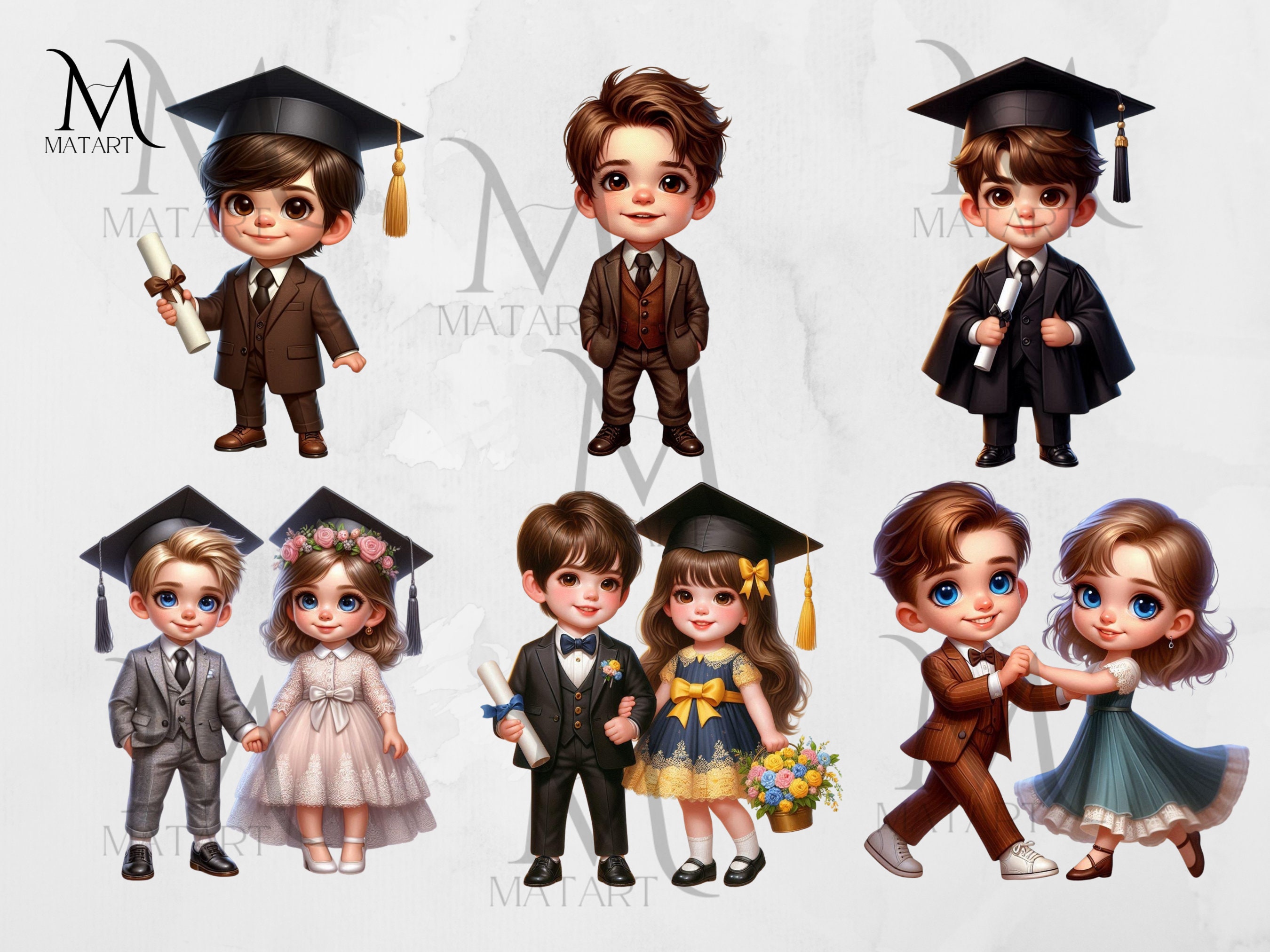 Graduation Boys and Girls Clipart, Bundle Set PNG Files 300 Dpi ...