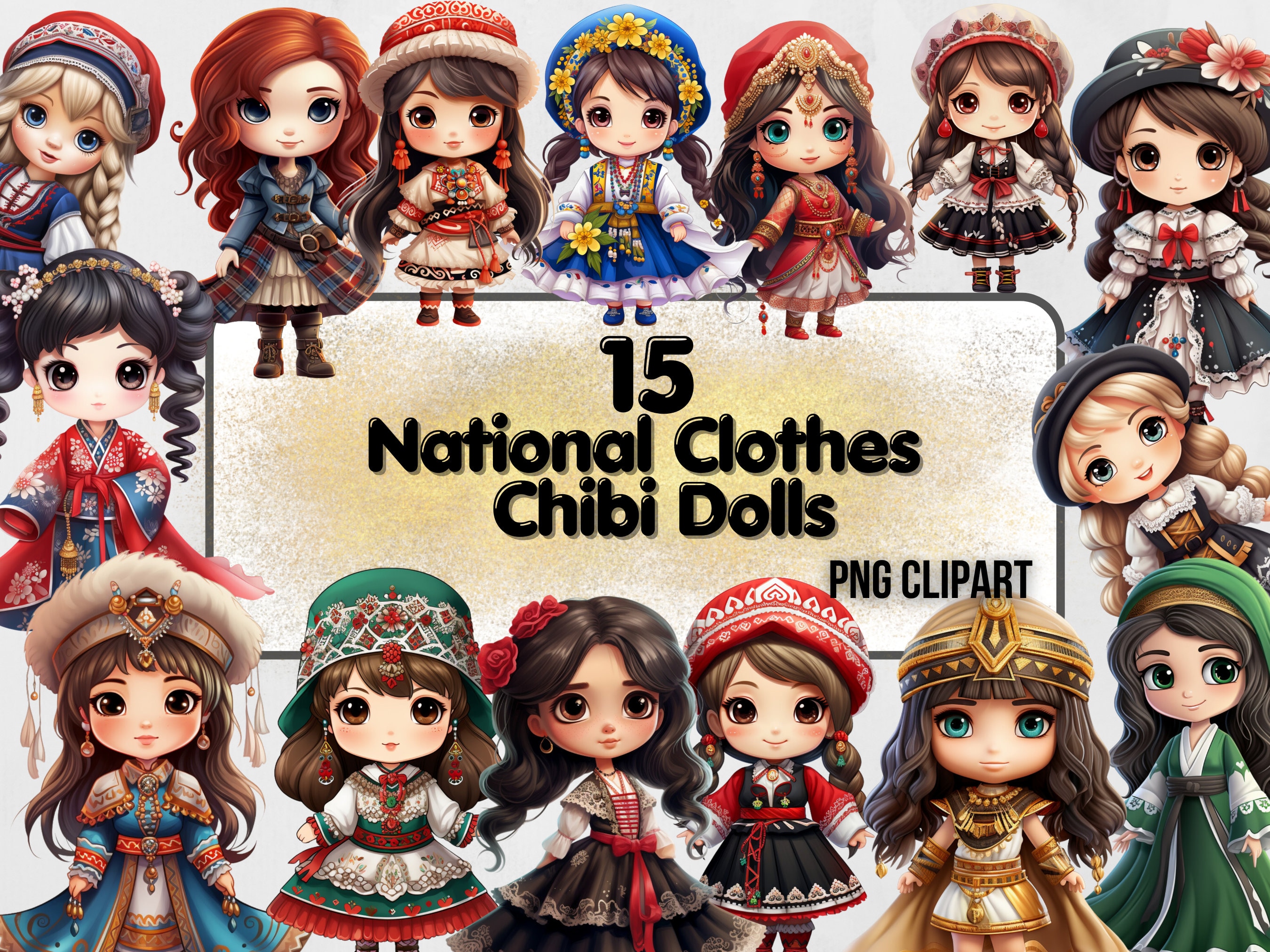 Chibi Dolls Clipart: Country Outfits, Digital PNG (instant Download) - Etsy