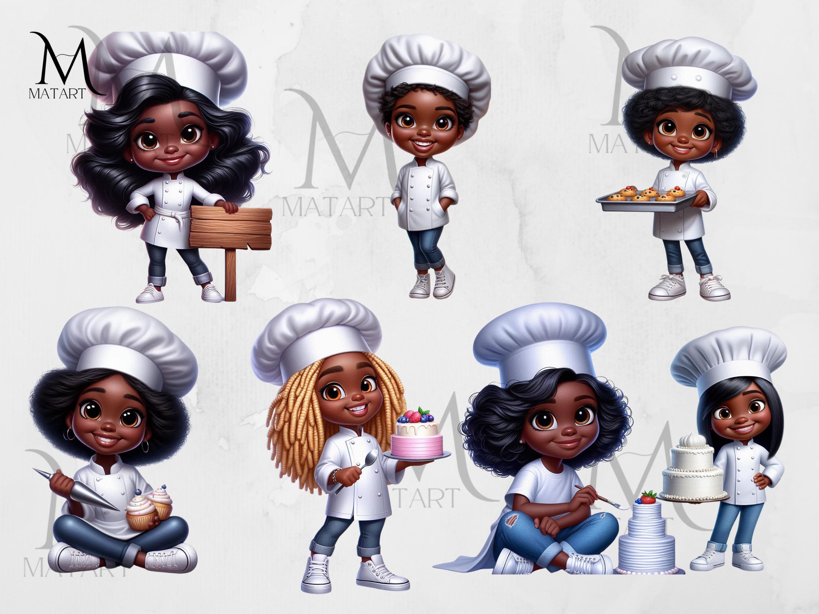 African Girls Chef Clipart: Kids Cooking Illustrations (PNG) - Etsy