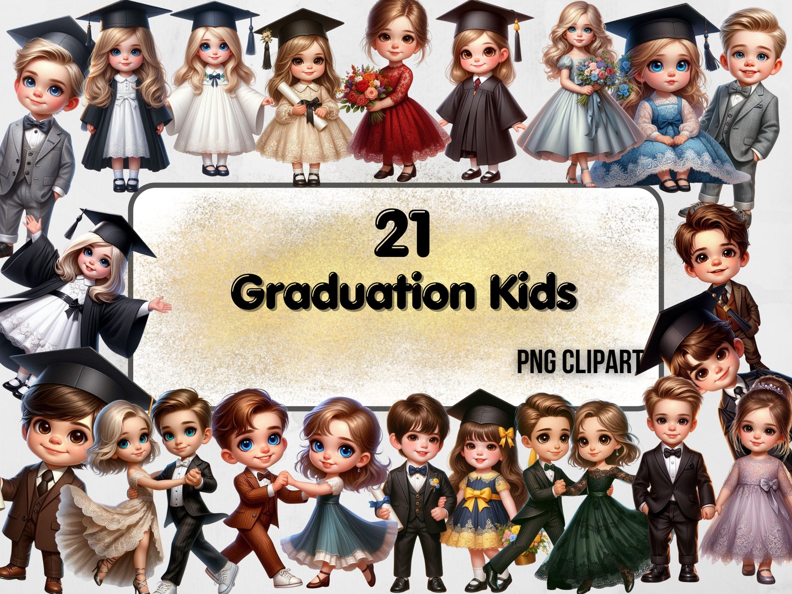 Graduation Boys and Girls Clipart, Bundle Set PNG Files 300 Dpi ...