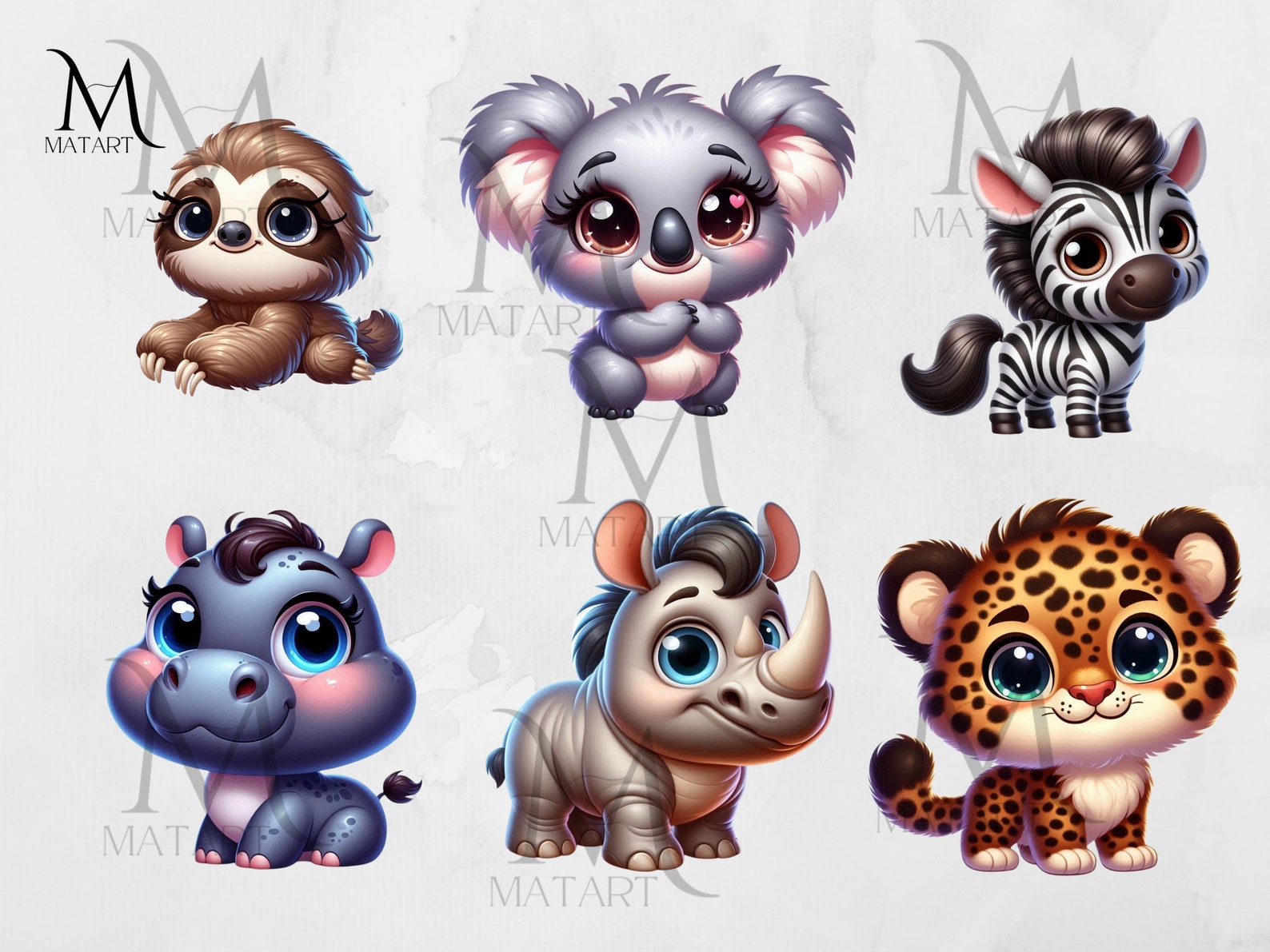 Cute Safari Animals Clipart Cartoon Style Animals Fairy Tale Kid Book ...