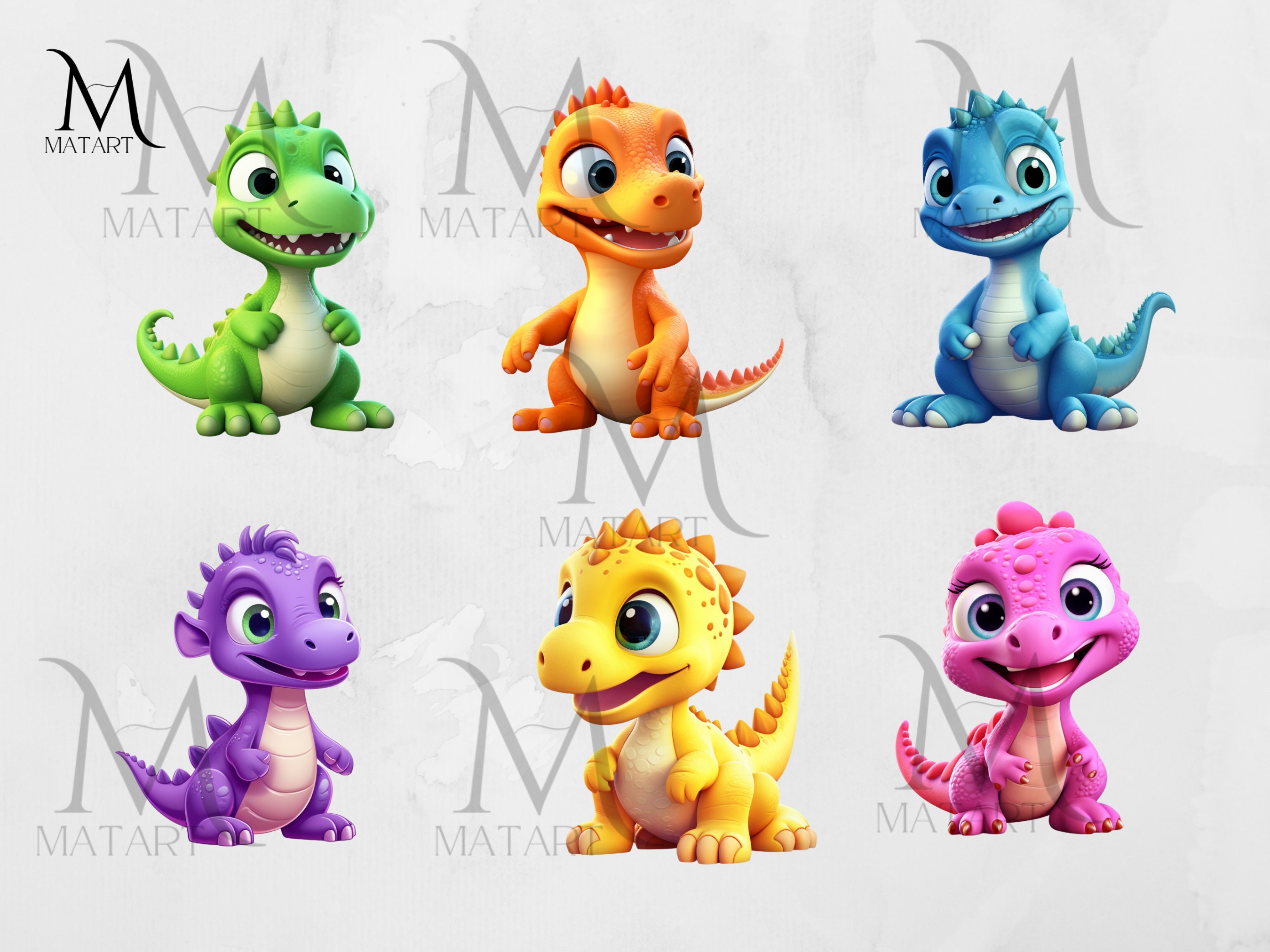 Cute Dinosaurs Clipart, Cartoon Style Dino Fairy Tale Kid Book ...