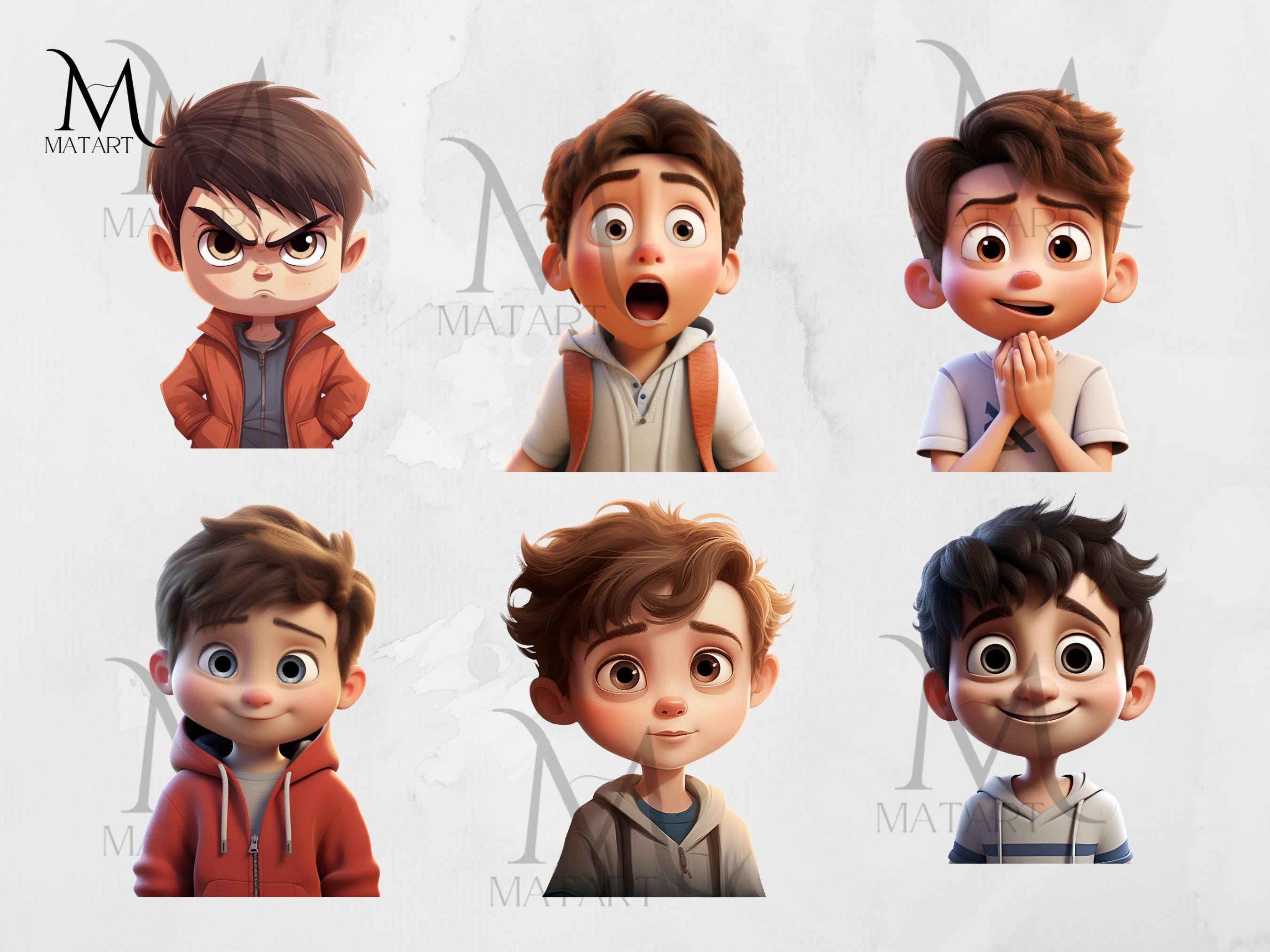 Cute Kids Emotions PNG Clipart Set. Cartoon Boy With Different Facial ...