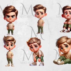 Boy's Emotions Clipart Set: Cartoon Kids Illustrations (PNG Files) - Etsy