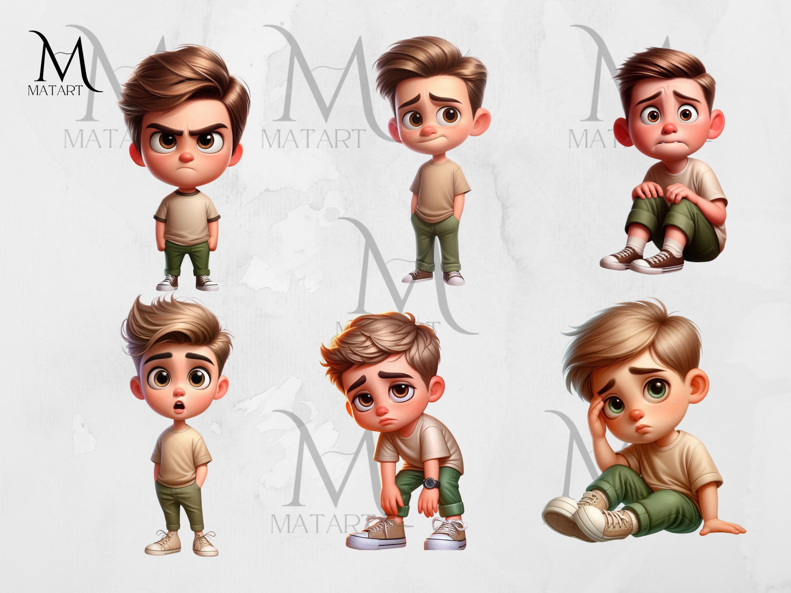 Boy's Emotions Clipart Set: Cartoon Kids Illustrations (PNG Files) - Etsy