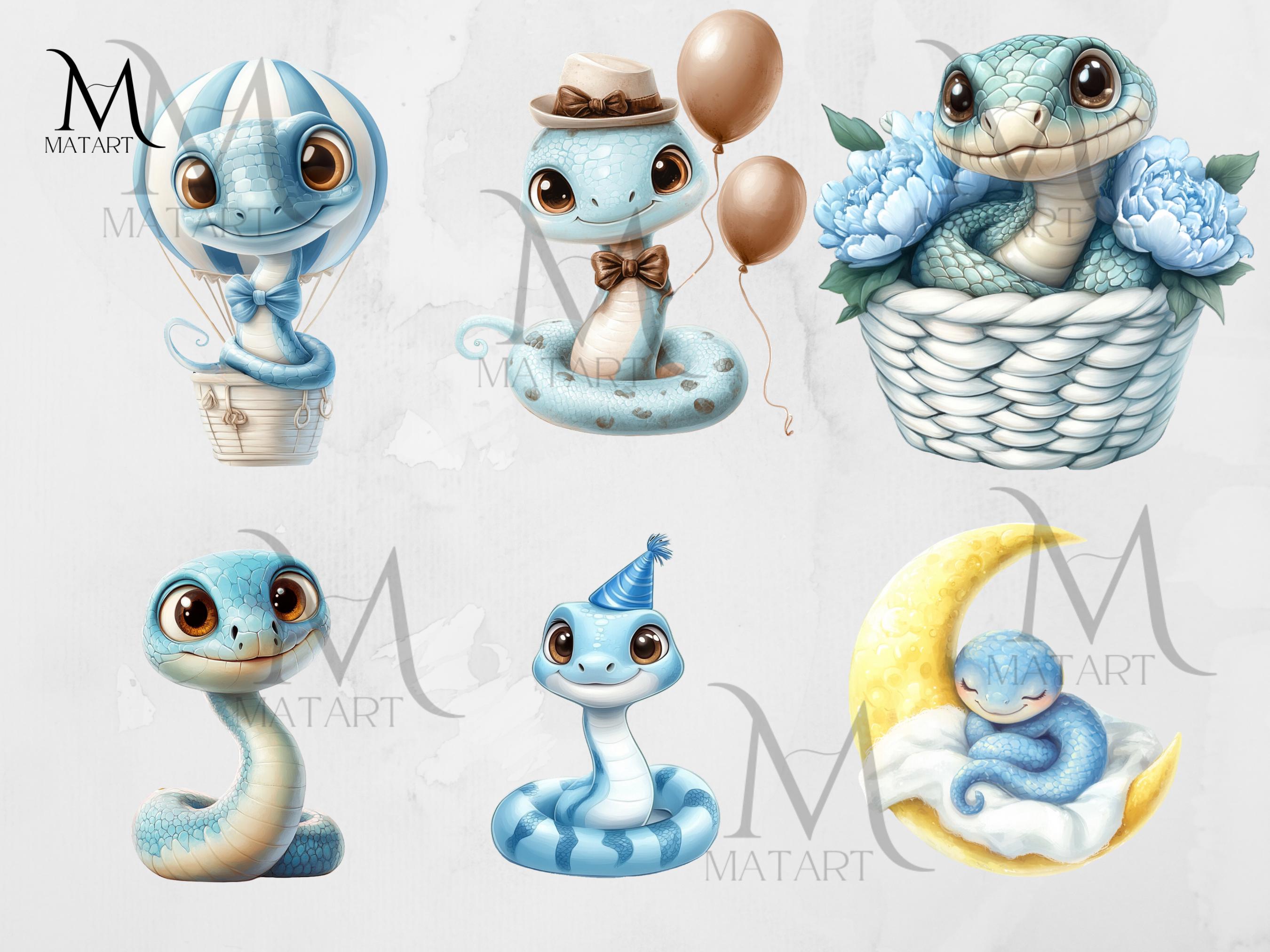 Cute Blue Snake Watercolor Clipart, Cute Baby Snake, Animals Decor ...