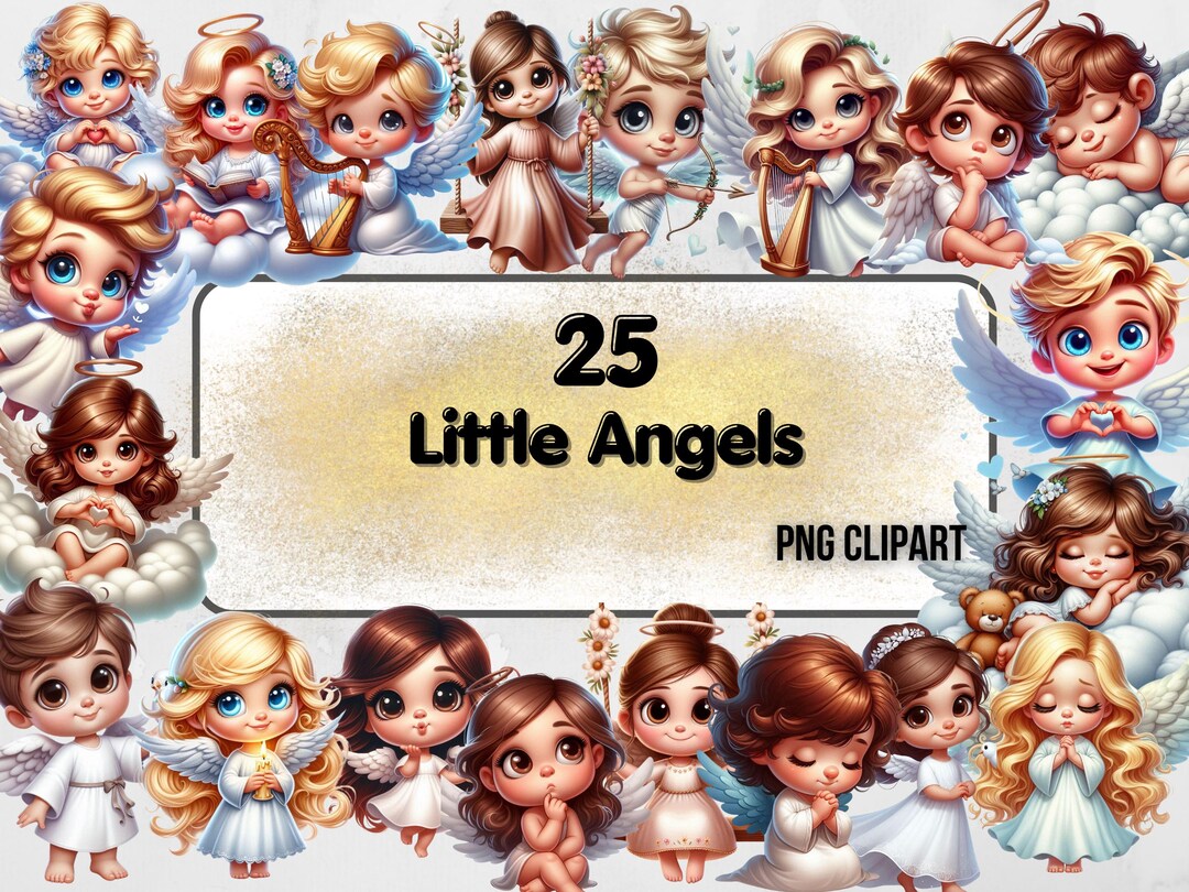 Cute Little Angels Clipart, Angels PNG, Adorable Angel Clipart Bundle ...