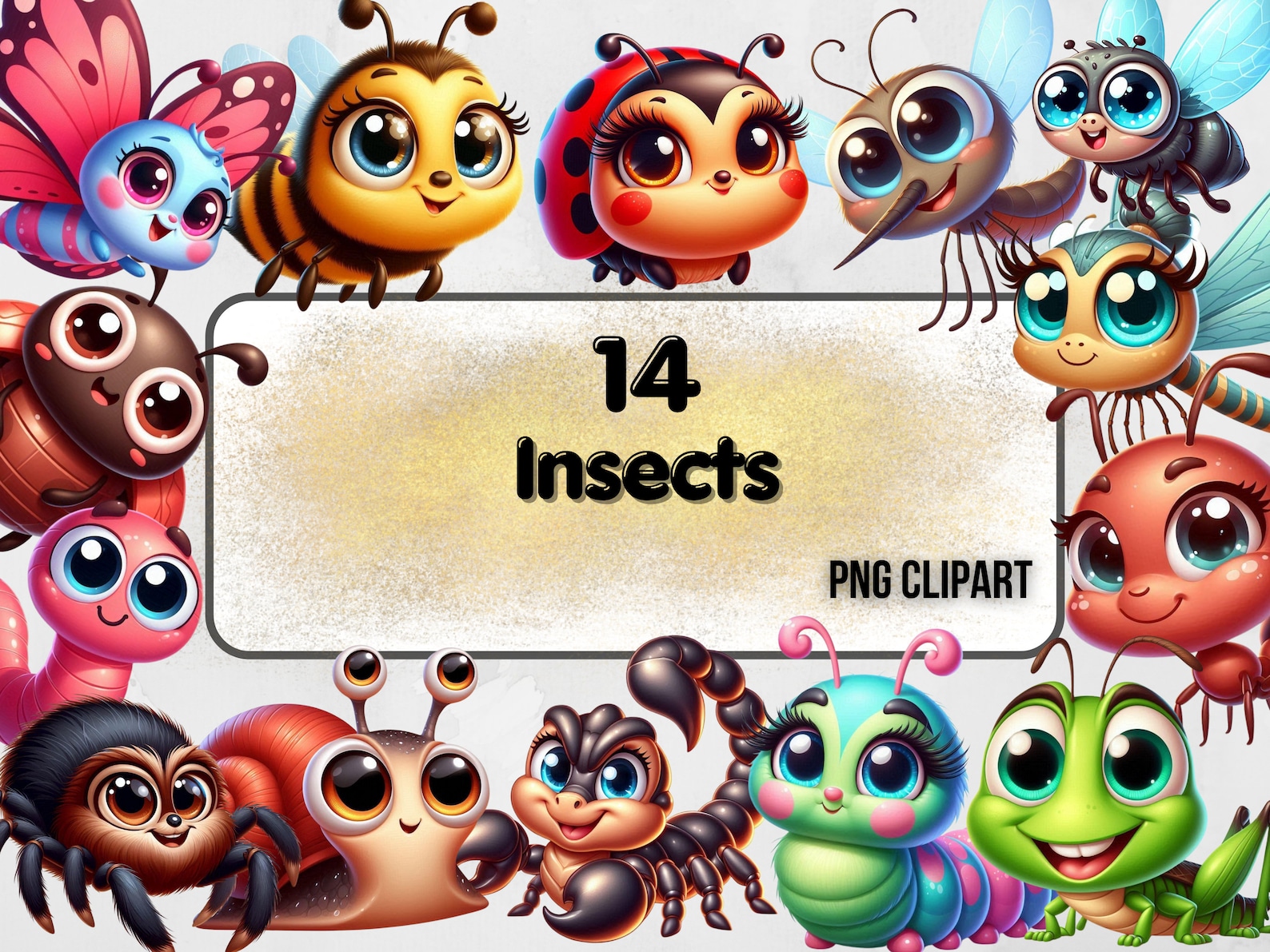 Cute Insects Clipart Cartoon Style Animals Fairy Tale Kid Book ...