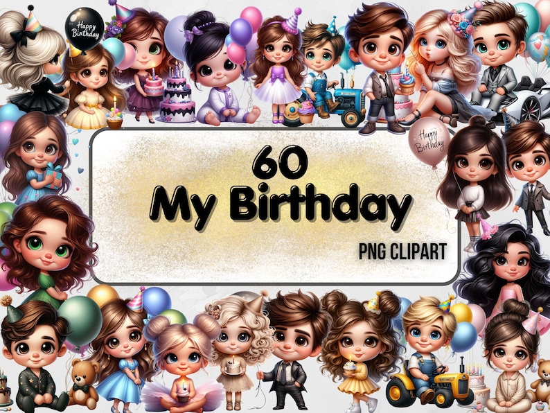 Birthday Kids Clipart: Happy Birthday PNG Images (60 Files) - Etsy