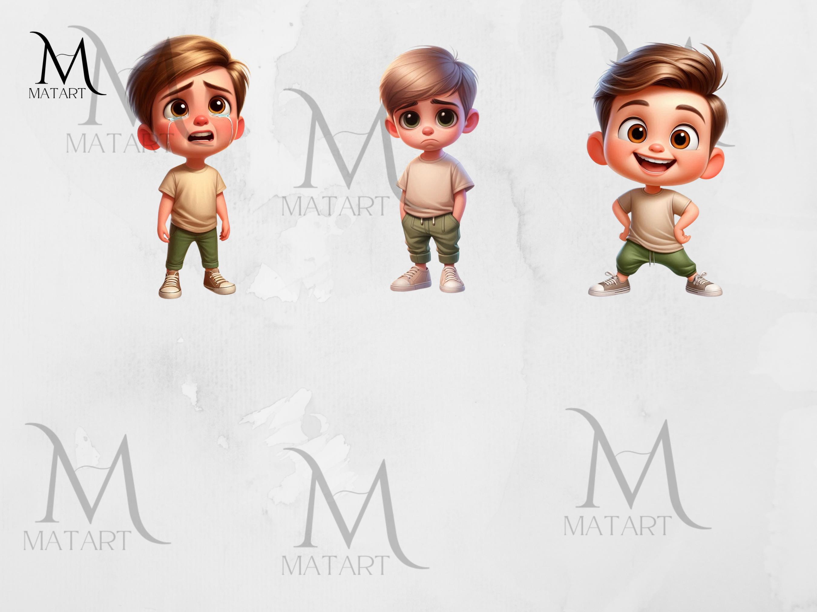 Boy's Emotions Clipart Set: Cartoon Kids Illustrations (PNG Files) - Etsy