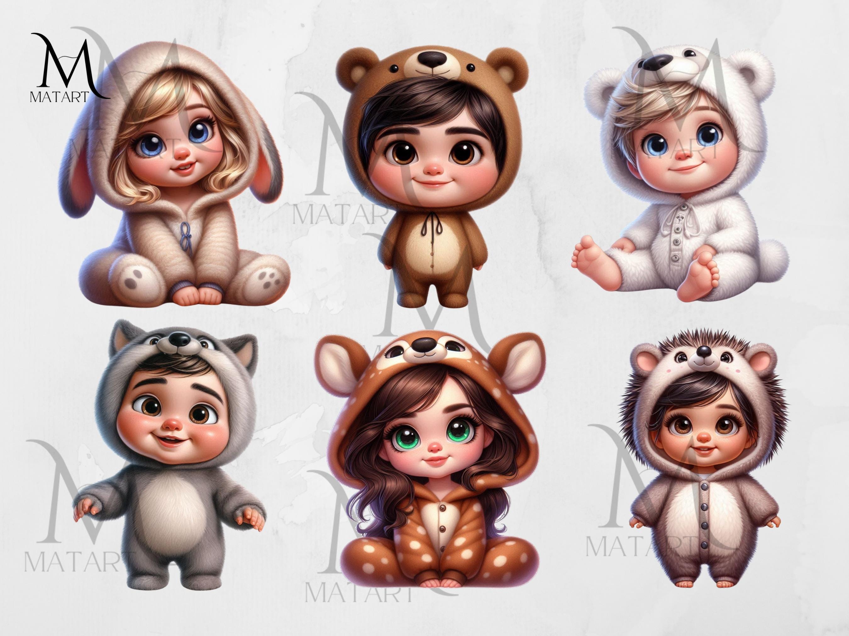 Kids in Plush Animal Costumes Clipart, Cute Animals, PNG Files ...