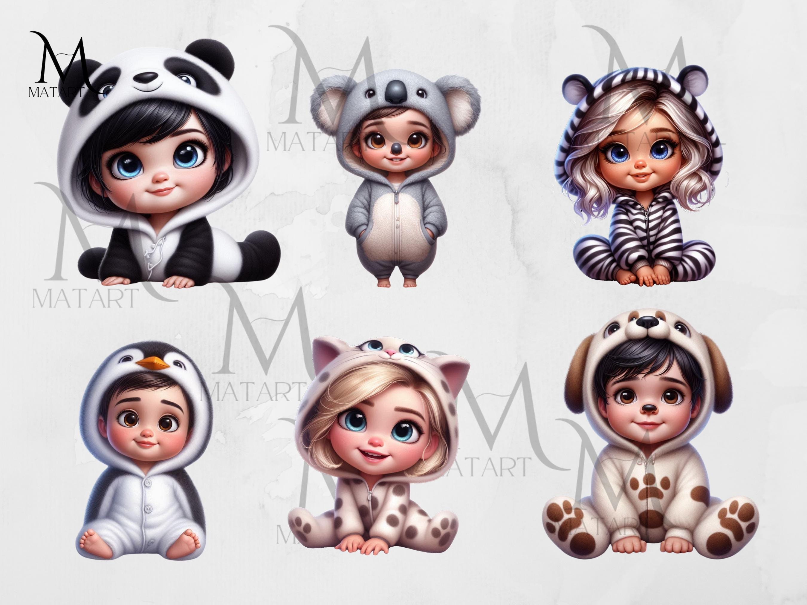 Kids in Plush Animal Costumes Clipart, Cute Animals, PNG Files ...