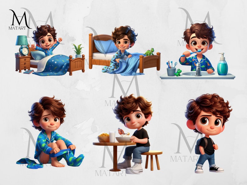 Every Day Routines, Kids Routine, Boy Clipart, Digital Clipart, Cute ...