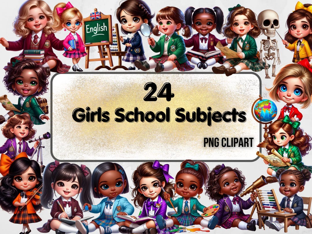 School Subjects Girls Clipart, Cute School PNG, Back to School Clipart ...