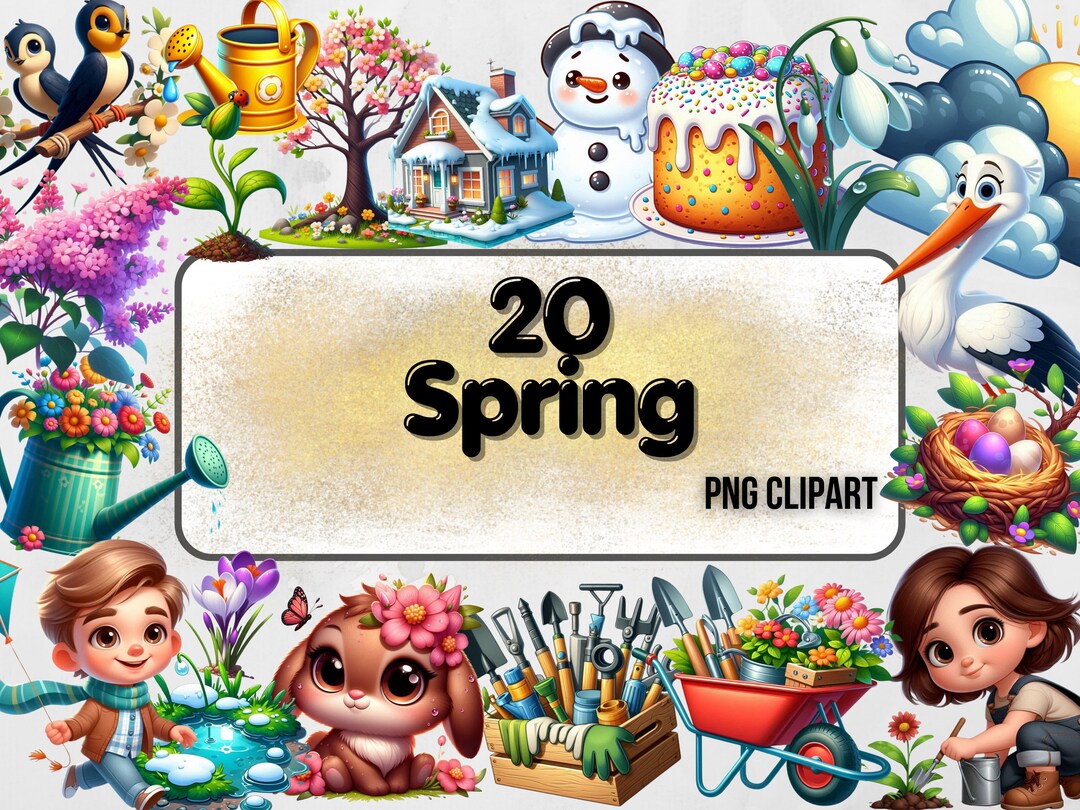 Spring Clipart, Cute Spring Clipart, Seasonal Clipart, Instant Download ...
