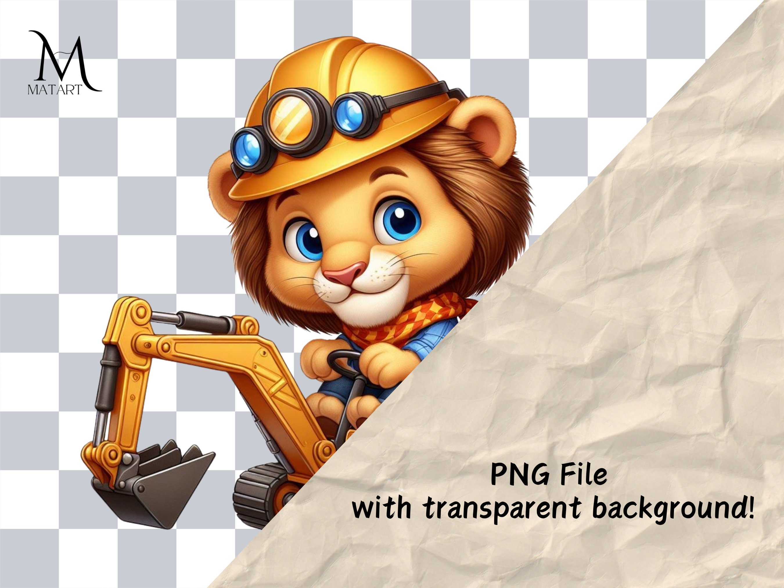 Little Lion, Lion Builder, Construction Trucks PNG, Cute Lion PNG ...