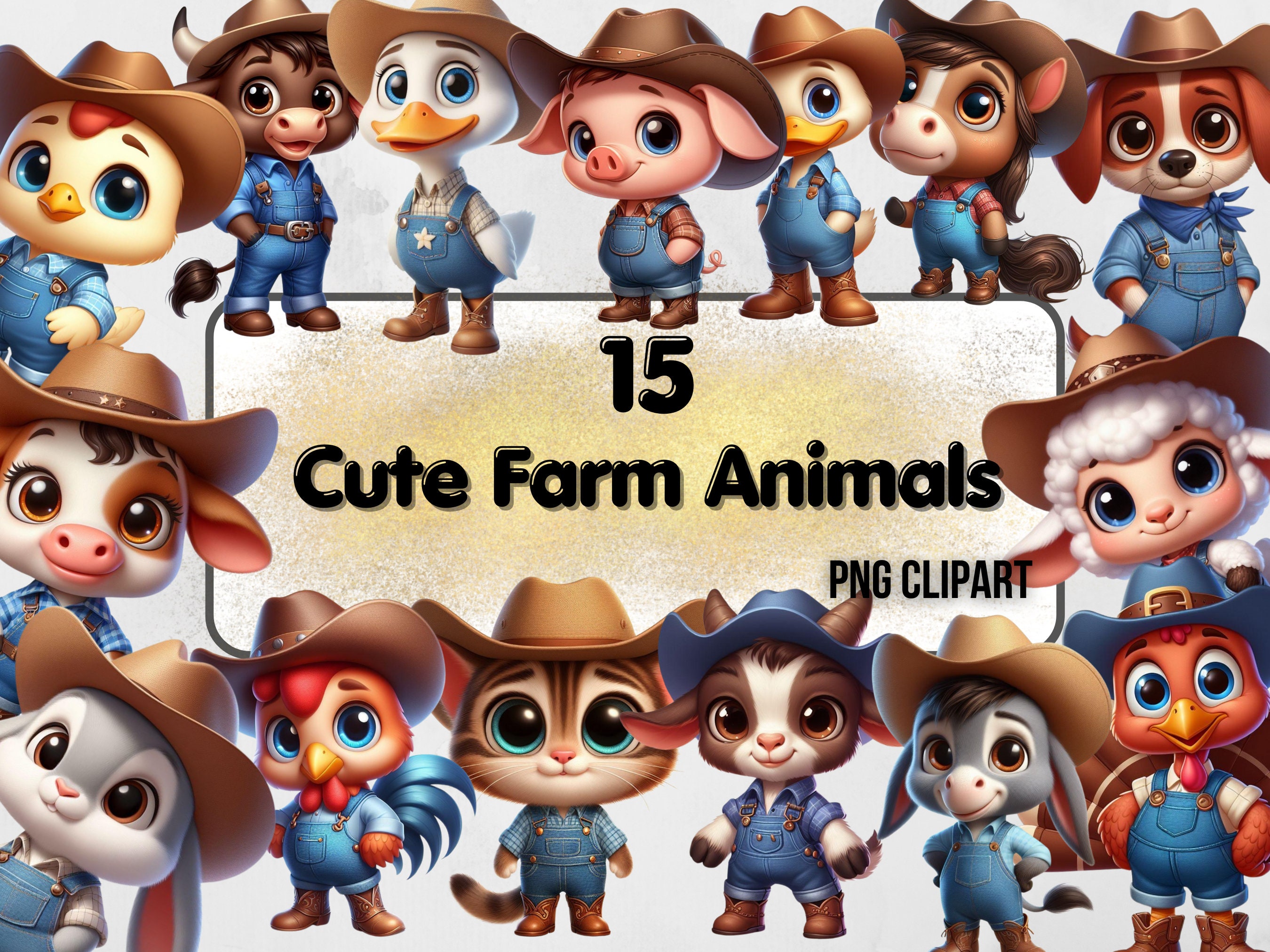 Cute Baby Farm Animals Clipart Bundle, Animals in Clothes, Cute Baby ...
