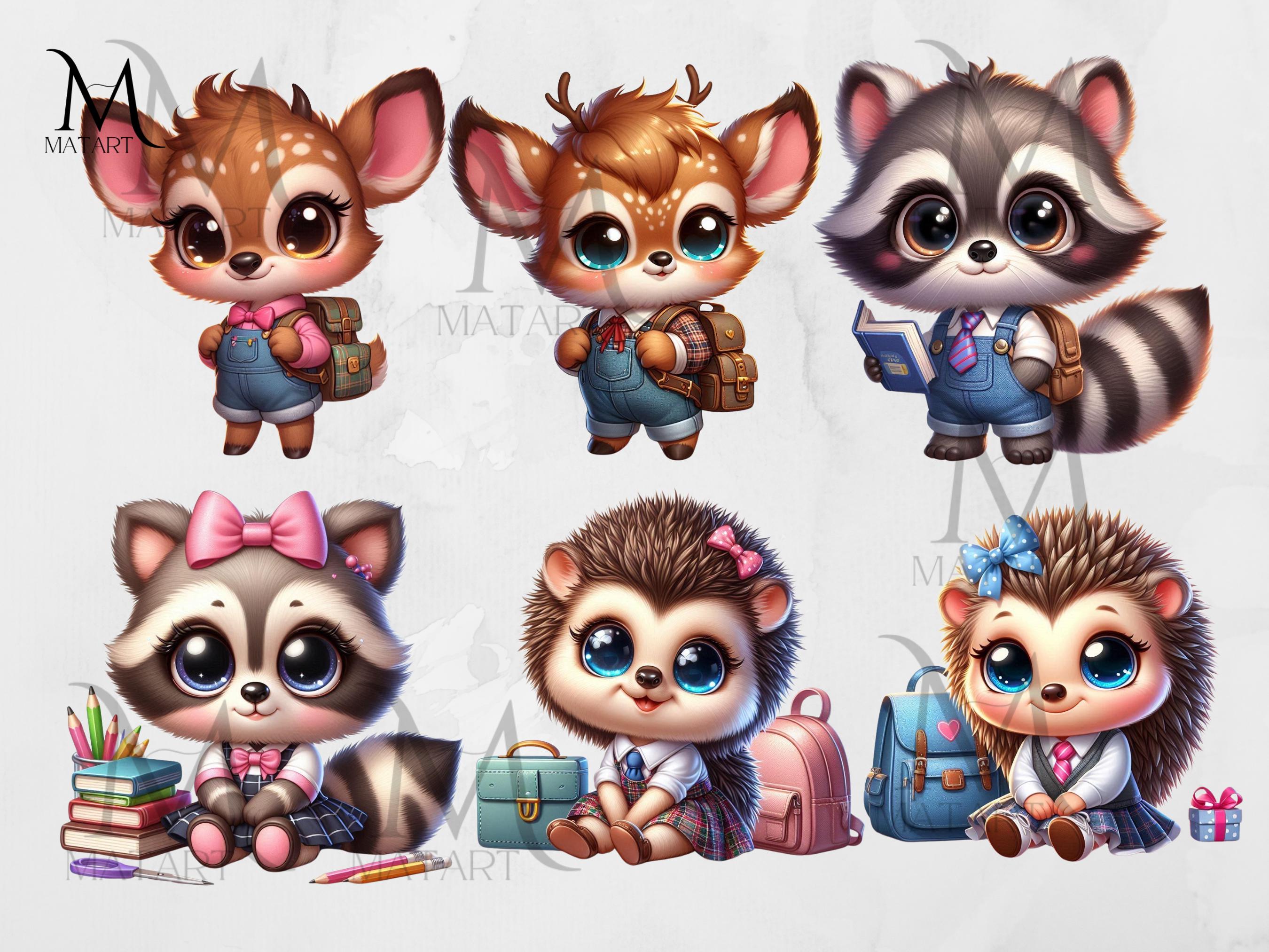 Cute Back to School Animals Clipart Bundle, Cute Animal PNG, Classroom ...