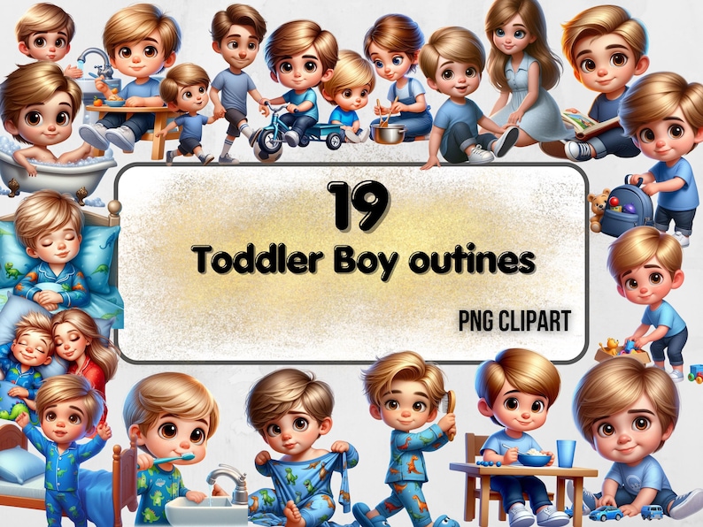Toddler Boy Routine Clipart: Daily Activities PNG (digital Download ...