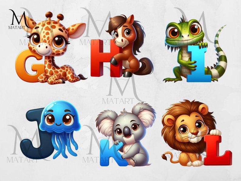 Cute Animal Alphabet Clipart Bundle Transparent PNG, Bundle Clipart ...