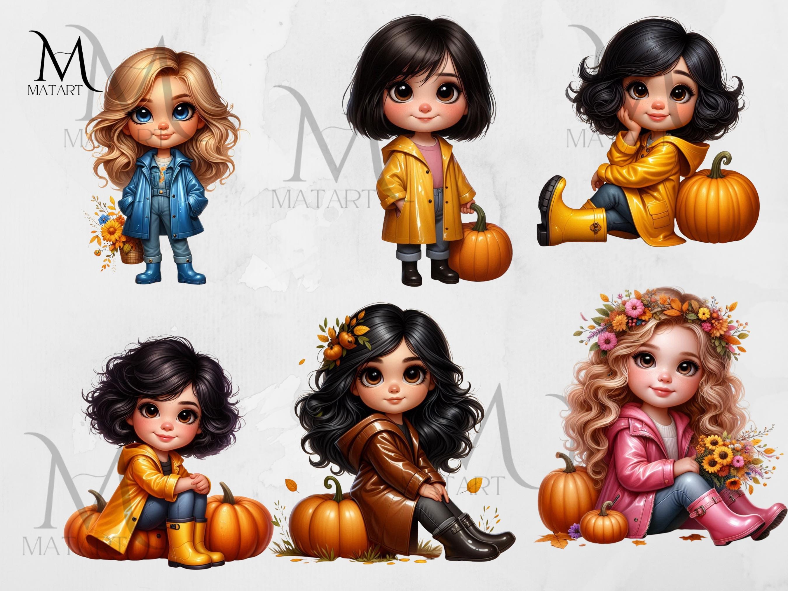 Cute Fall Girls Clipart Digital Download, Autumn Girls Bundle, Forest ...