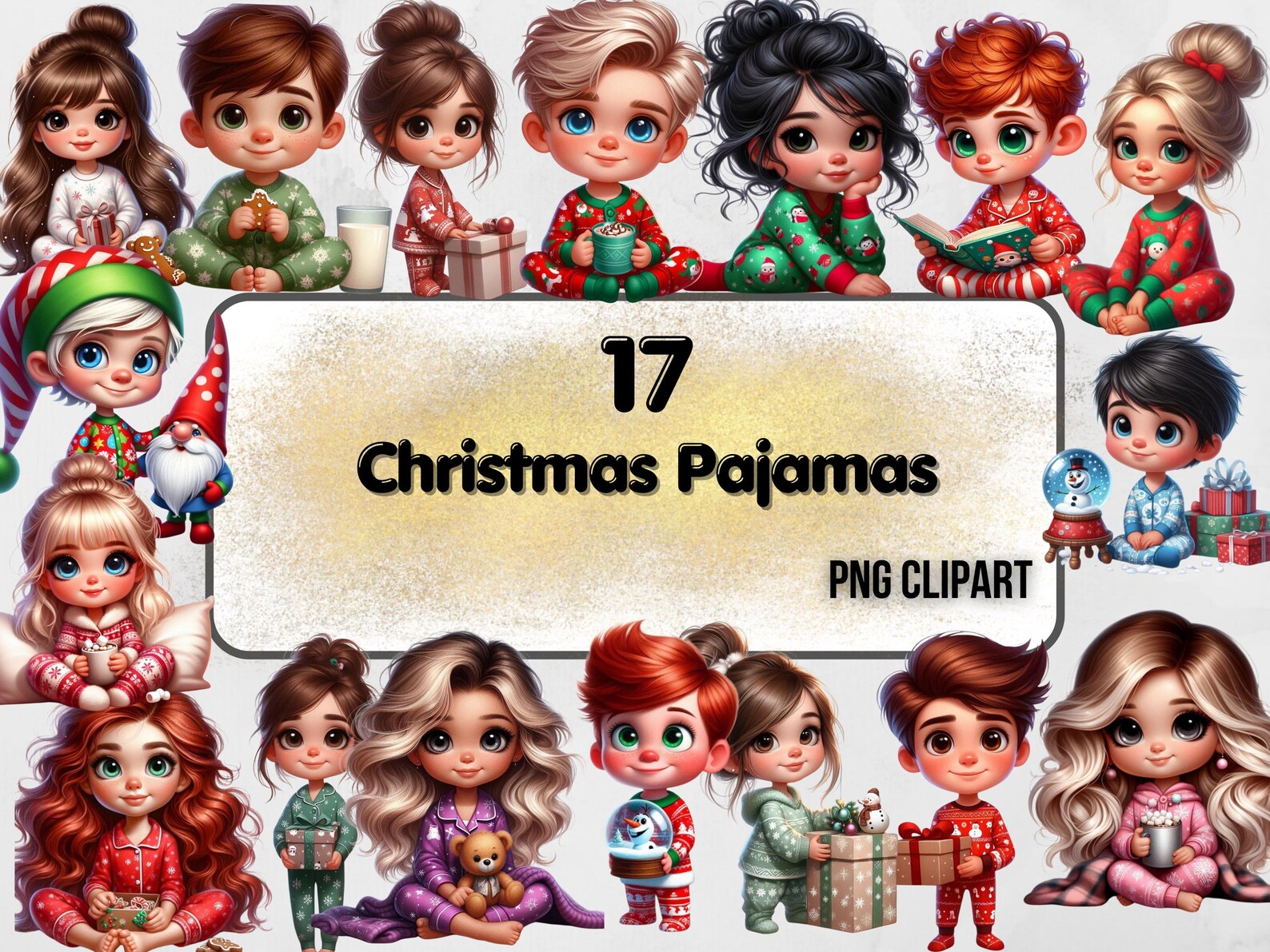 Christmas Kids Clipart Set: Pajama Illustrations (PNG) - Etsy