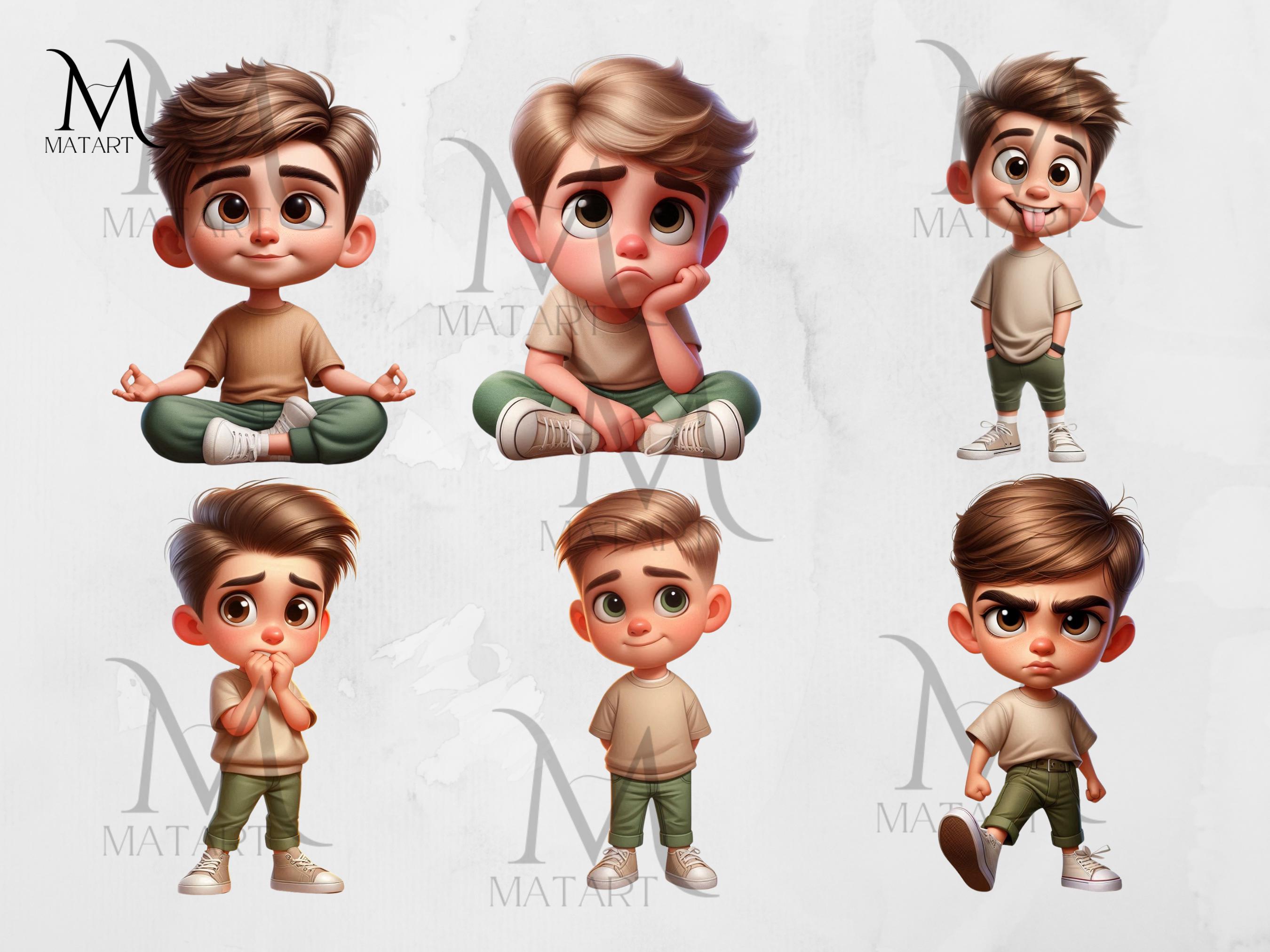 Boy's Emotions Clipart Set: Cartoon Kids Illustrations (PNG Files) - Etsy