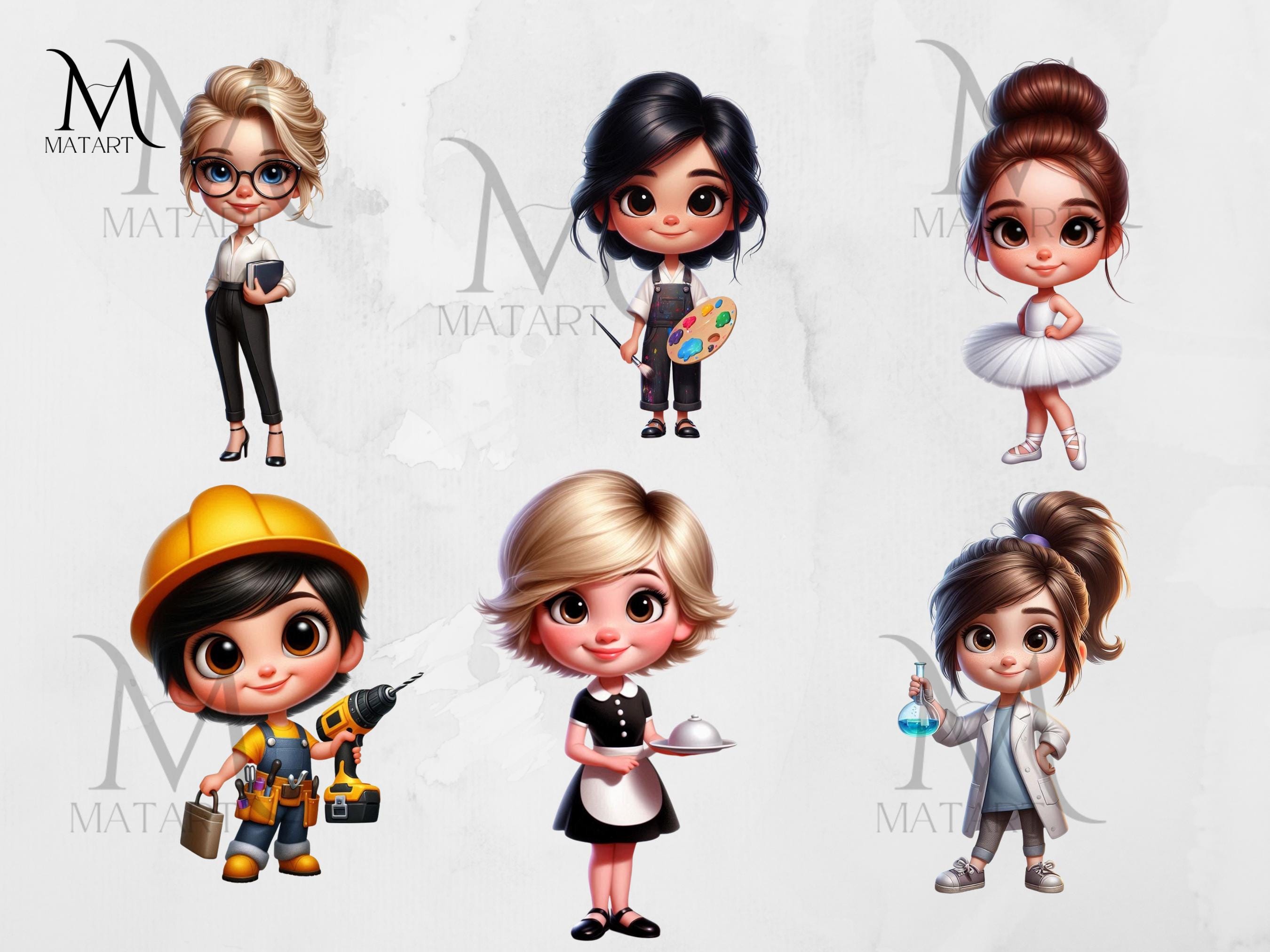 Girls Occupation Clipart, Kids Professions, Kid Cartoon Print ...