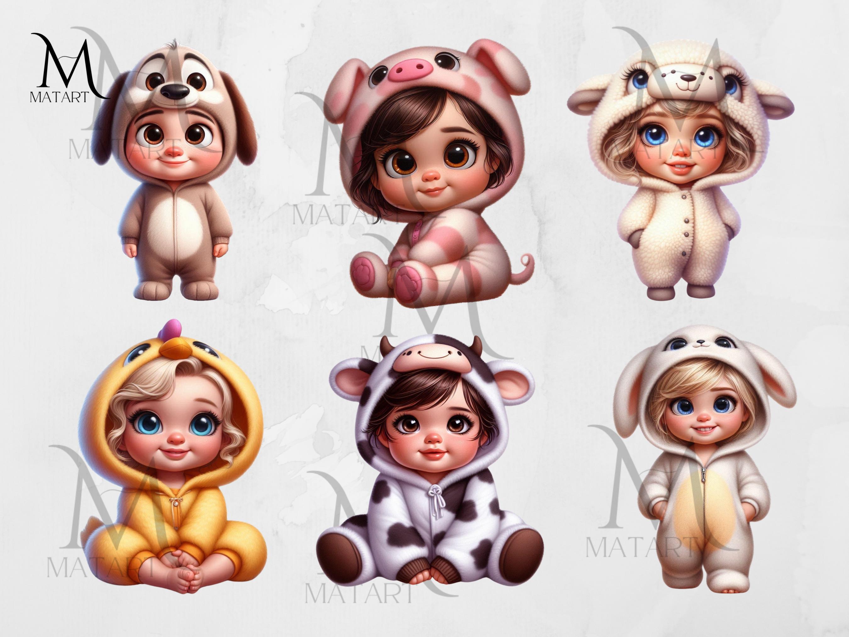 Kids in Plush Animal Costumes Clipart, Cute Animals, PNG Files ...