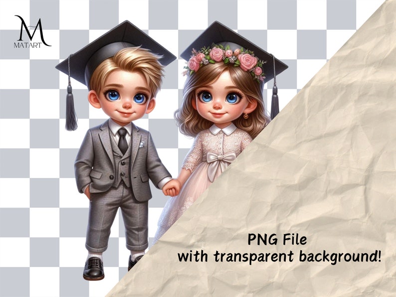 Graduation Boys and Girls Clipart, Bundle Set PNG Files 300 Dpi ...