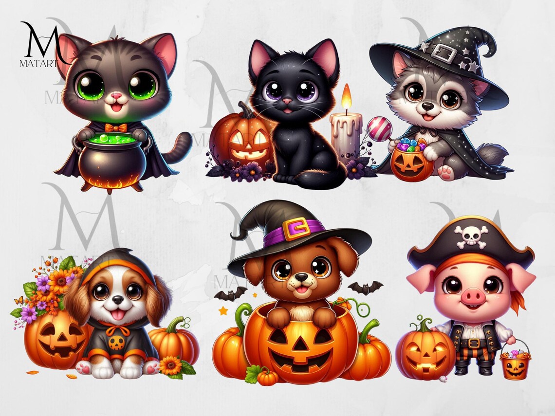 Cute Halloween Animals Clipart Digital Download, Halloween Animals ...