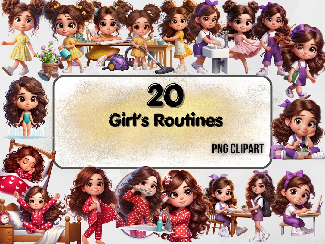 Every Day Routines, Kids Routine, Girl Clipart, Digital Clipart, Cute ...