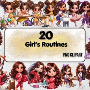 Every Day Routines, Kids Routine, Girl Clipart, Digital Clipart, Cute ...
