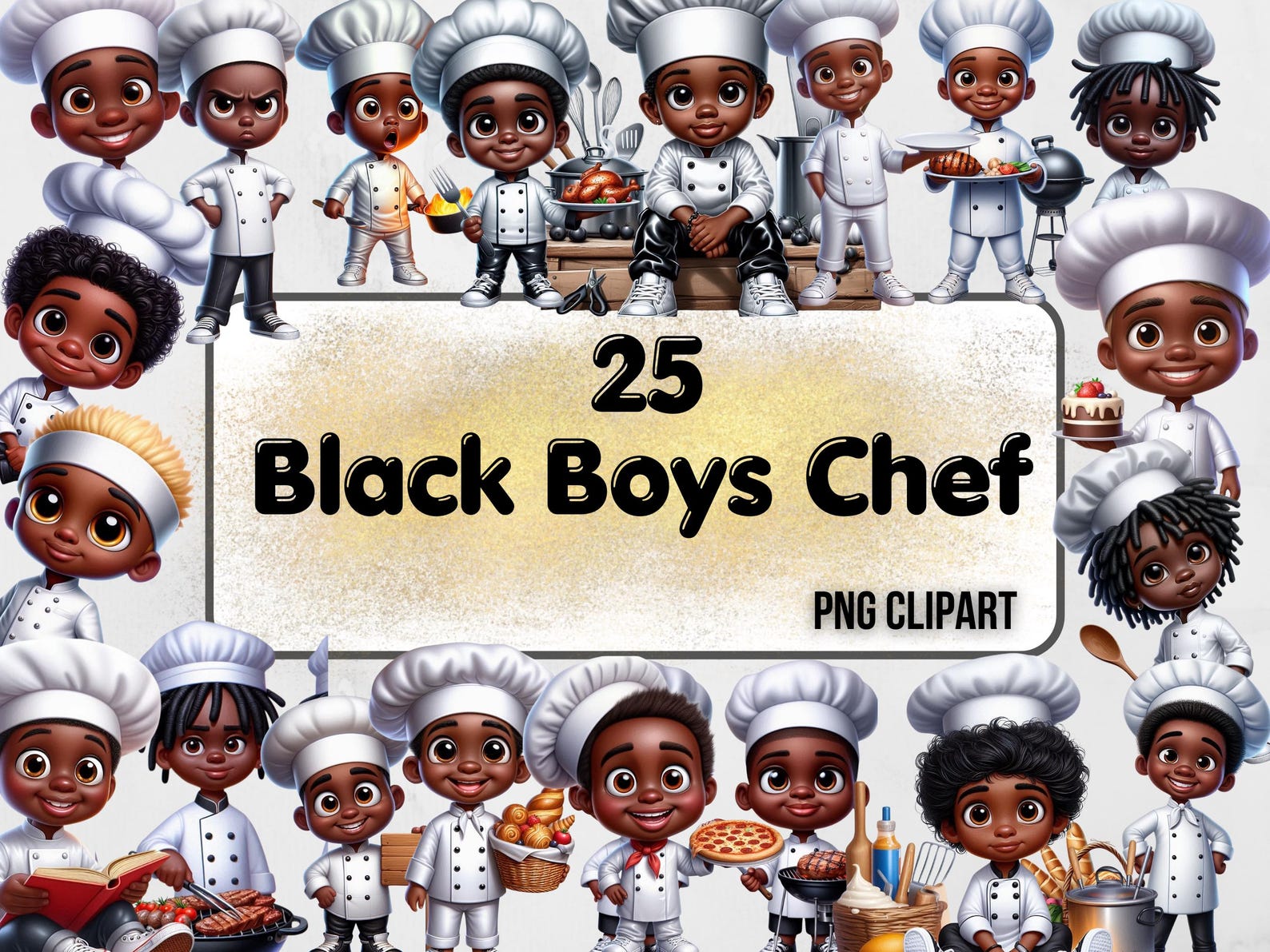 Black Boys Chef Clipart: Kids Cooking Illustrations (PNG Digital ...