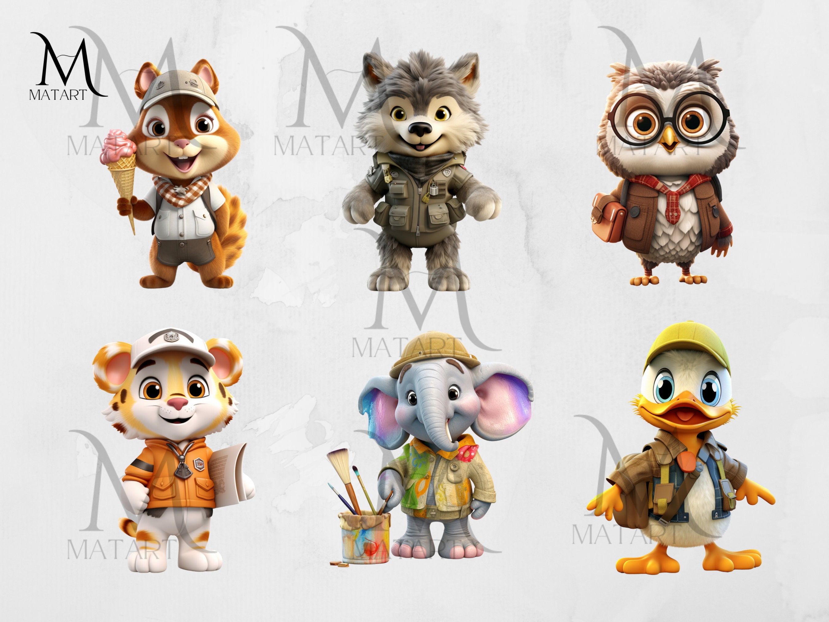 Cute Animals Jobs Clipart Cartoon Style Animals Fairy Tale Kid Book ...