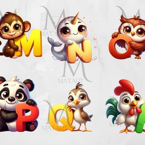 Cute Animal Alphabet Clipart Bundle Transparent PNG, Bundle Clipart ...