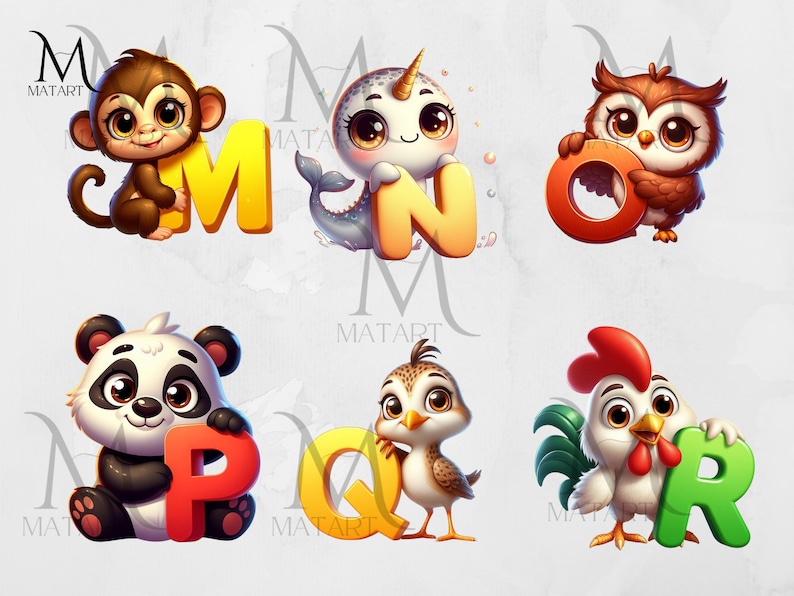 Cute Animal Alphabet Clipart Bundle Transparent PNG, Bundle Clipart ...