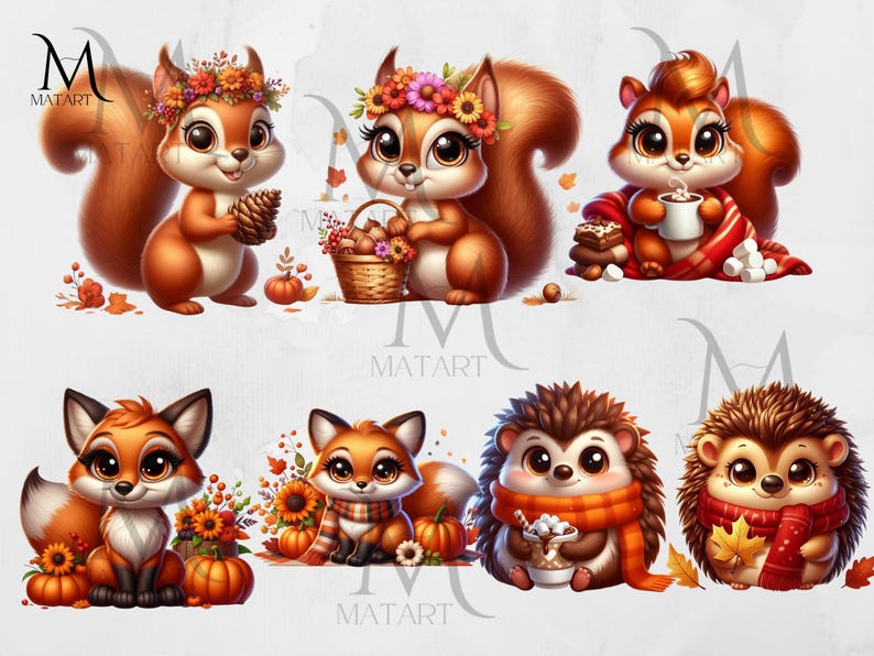 Cute Fall Animals Clipart Digital Download, Autumn Animals Bundle ...