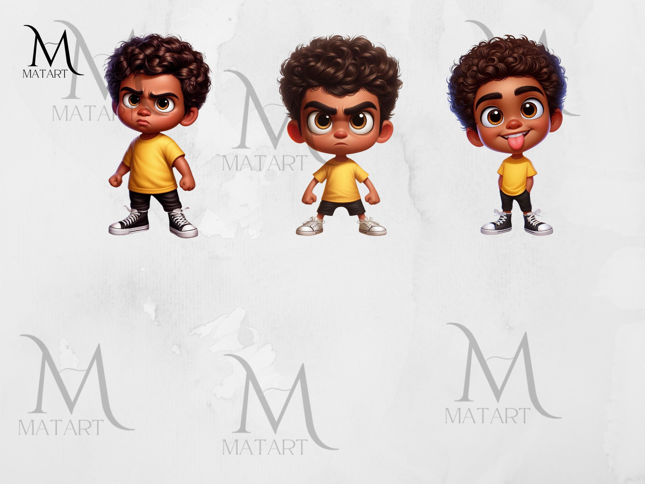 Black Boy's Emotions PNG Clipart Set, Cartoon Boy With Different Facial ...