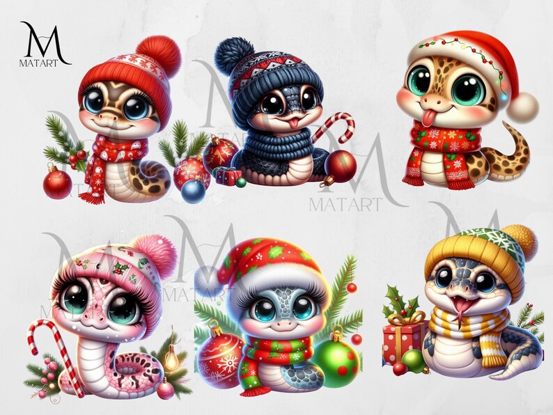 Christmas Snake Clipart Bundle PNG, Winter Snake Clipart, Christmas ...