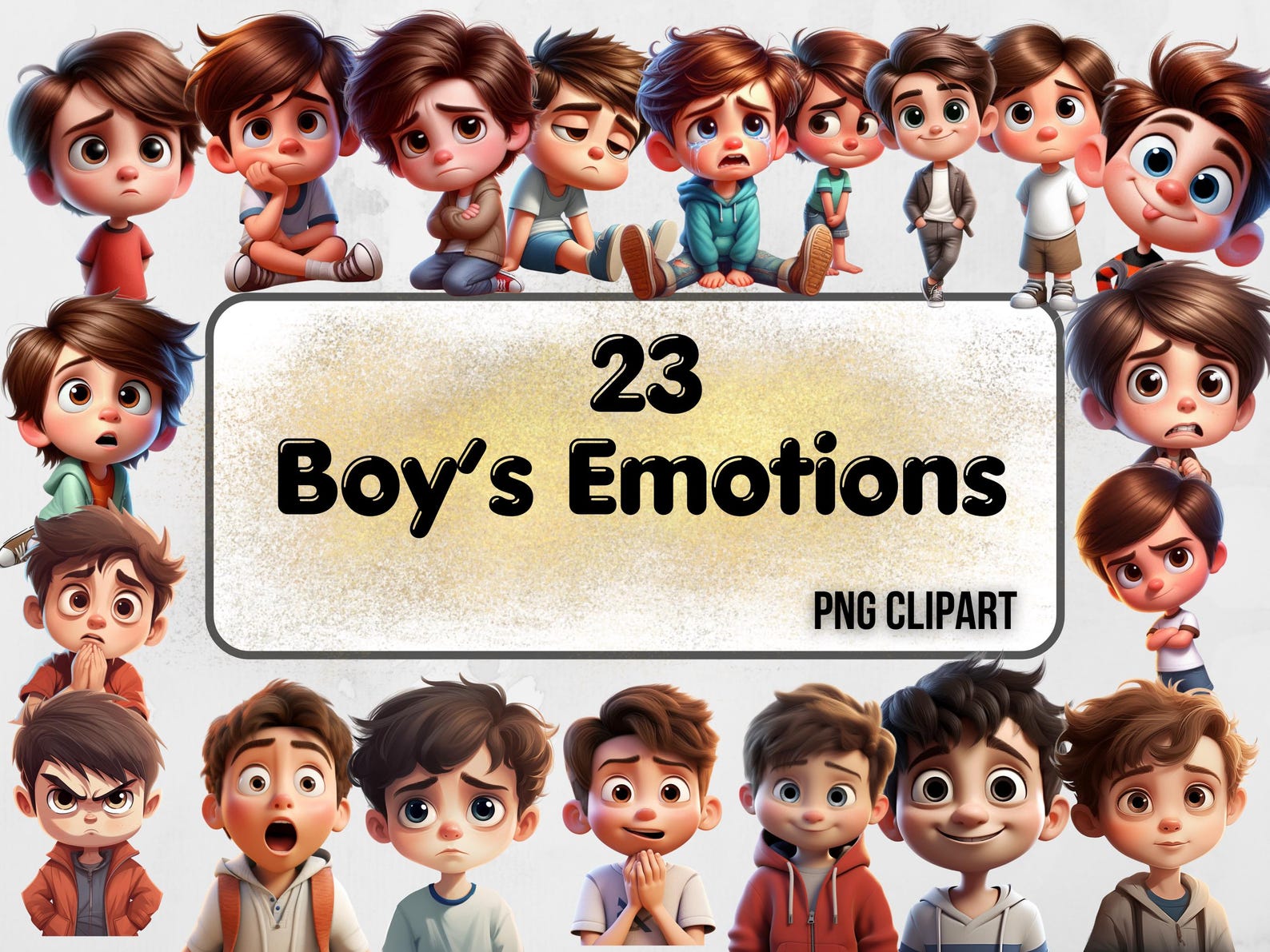Boy's Emotions PNG Clipart Set: Watercolor Illustrations (digital ...