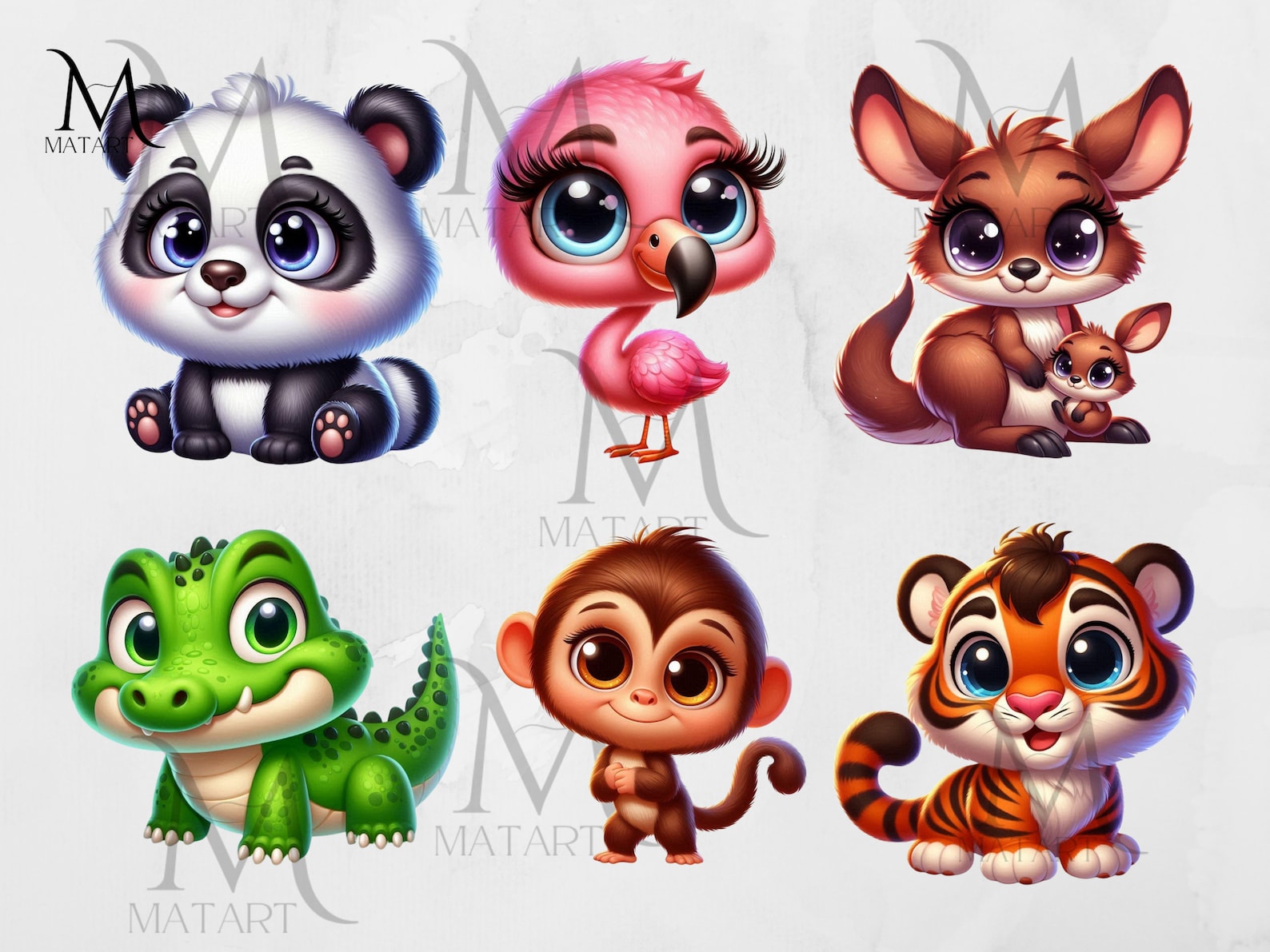 Cute Safari Animals Clipart Cartoon Style Animals Fairy Tale Kid Book ...