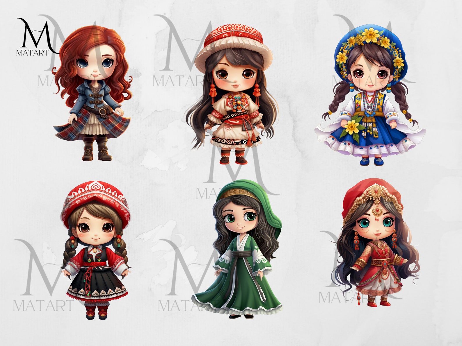 Chibi Dolls Clipart: Country Outfits, Digital PNG (instant Download) - Etsy